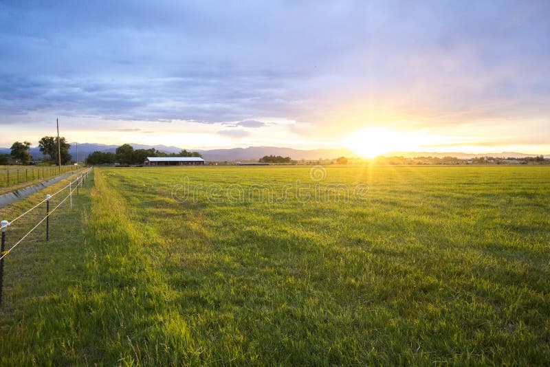 Midwest pasture at sunset stock image. Image of sunrise - 143065859