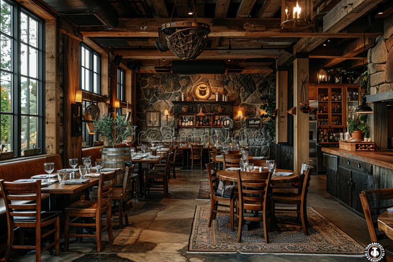 Farm-to-table Restaurant Interior with Rustic Decor and Open Kitchen ...