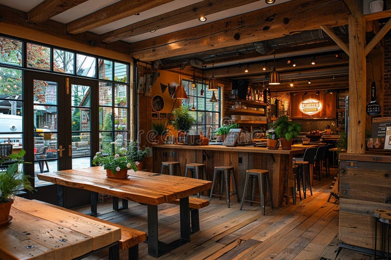 Farm-to-table Restaurant Interior with Rustic Decor and Open Kitchen ...