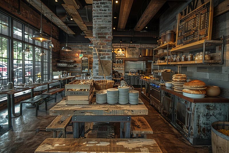 Farm-to-table Restaurant Interior with Rustic Decor and Open Kitchen ...