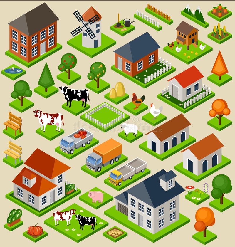 Farm Toy Blocks Isometric Set. Stock Vector - Illustration of ...
