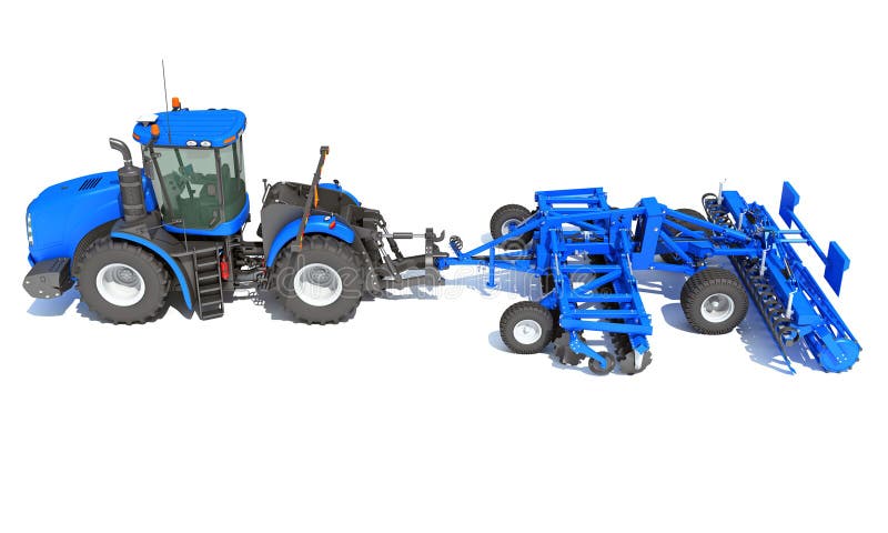 Farm Tractor with Compact Disc Harrow 3D Rendering on White Background ...