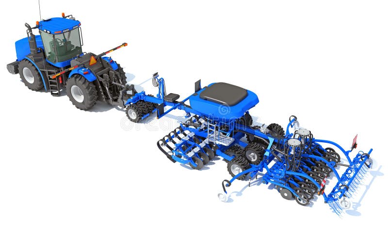 Farm Tractor with Compact Disc Harrow 3D Rendering on White Background ...