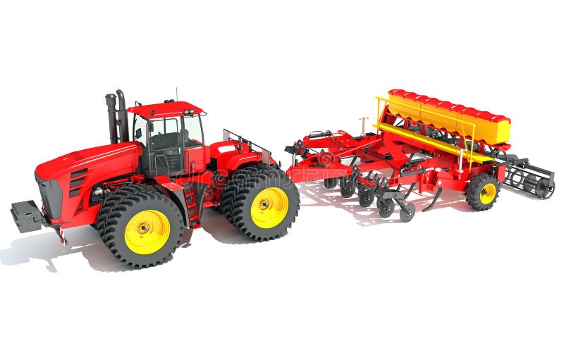 Farm Tractor with Compact Disc Harrow 3D Rendering on White Background ...