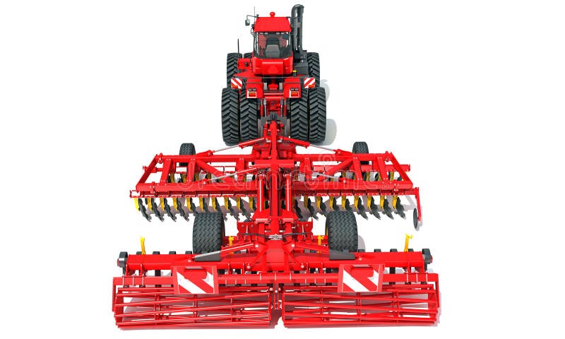 Farm Tractor with Compact Disc Harrow 3D Rendering on White Background ...