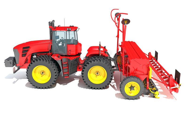 Farm Tractor with Compact Disc Harrow 3D Rendering on White Background ...