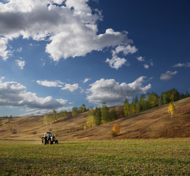 Farm Tractor on the Field in Europe Stock Photo - Image of nature ...