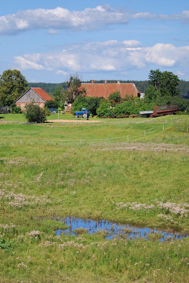 Farm with a Tractor on a Sunny Summer Day Stock Image - Image of ...