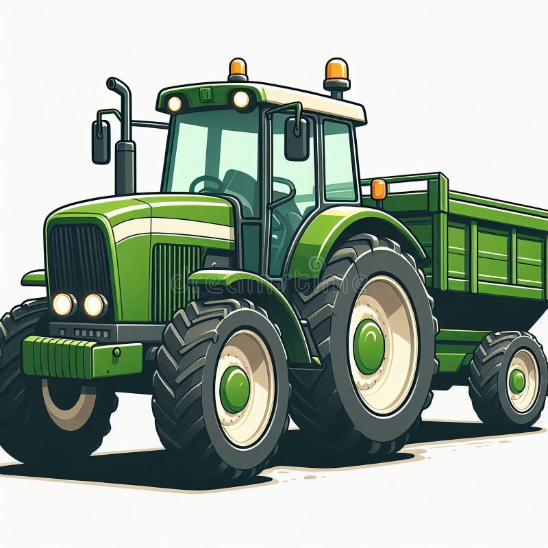 Farm Tractor with Trailer stock illustration. Illustration of ...