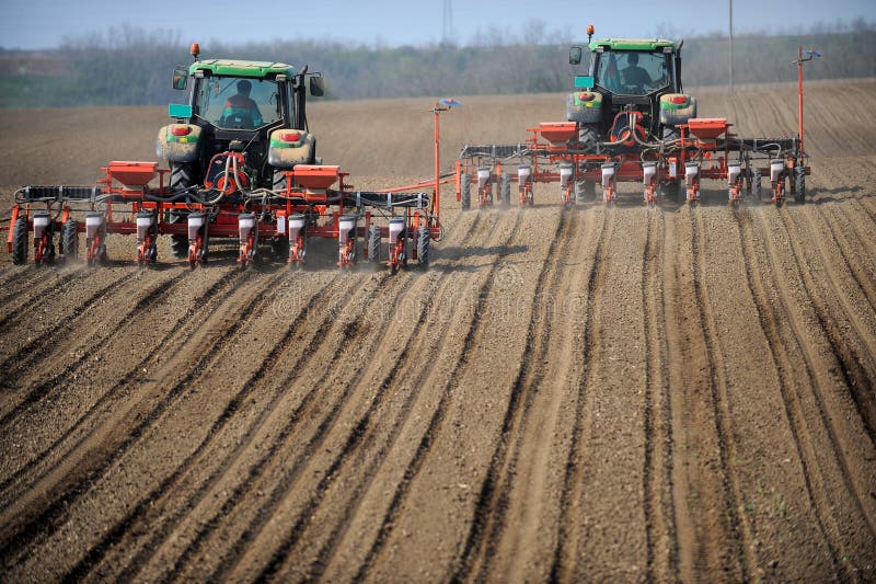Farm Tractors Planting Field Stock Image - Image of agriculture ...