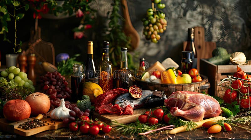 Farm Vegetables, Meat, Fish on the Table. Selective Focus. Stock Image ...