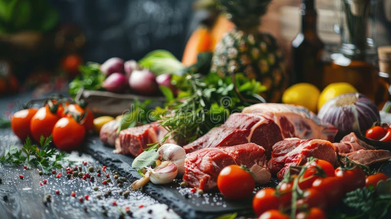 Farm Vegetables, Meat, Fish on the Table. Selective Focus. Stock Photo ...