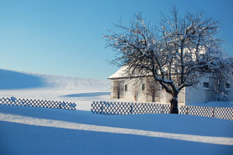 Farm in Winter Landscape stock photo. Image of roof, country - 12699692