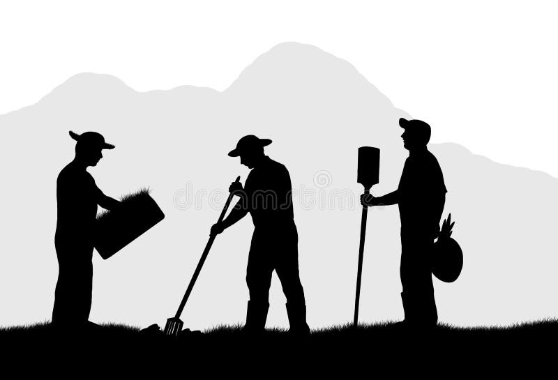 Farm Workers Working in the Field Using Hand Tools Stock Illustration ...