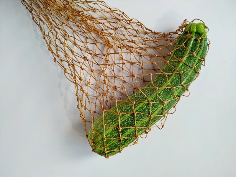 Farm Zucchini from the Garden in a String Bag Isolated on a White ...
