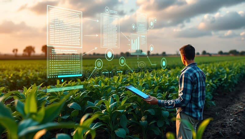 Farmer Analyzing Crop Data Tablet Agriculture Technology Generative AI ...