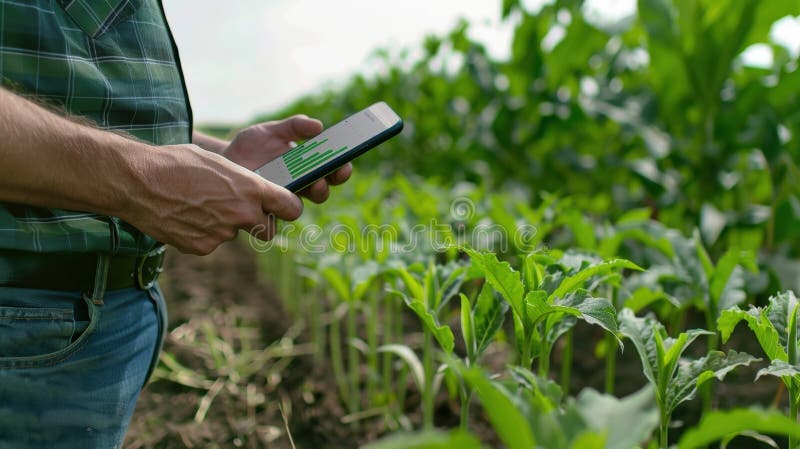 Farmer Analyzing Crop Growth Using Mobile App in Corn Field Stock Photo ...