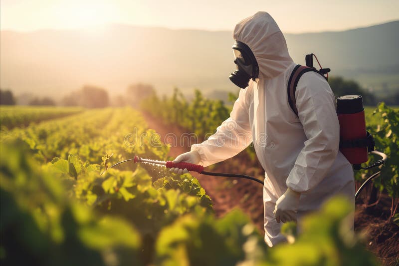 Farmer Applying Insecticides in a Vineyard, Rolling Vineyard Hills with ...