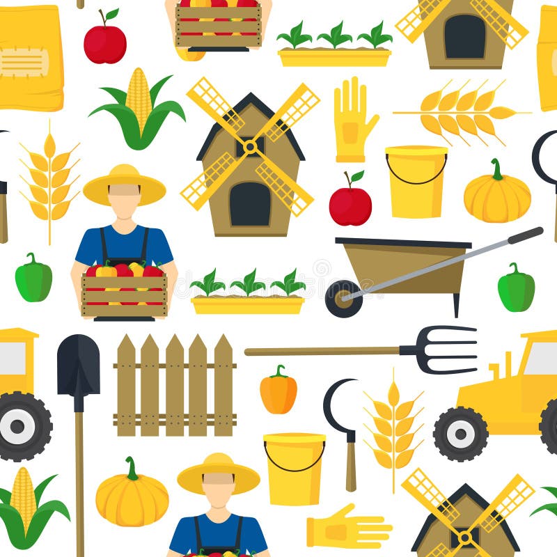 Farmer Background Pattern Farming Elements and Equipment. Vector Stock ...