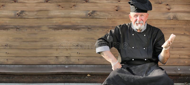 Chef Old in Uniform with Fresh Vegetables Stock Photo - Image of ...