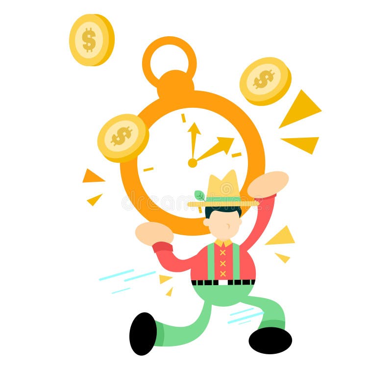 Farmer Man Pick Time Clock Cartoon Doodle Flat Design Vector ...