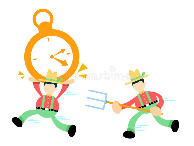 Farmer Man Fight Boxing with Clock Time Cartoon Doodle Flat Design ...