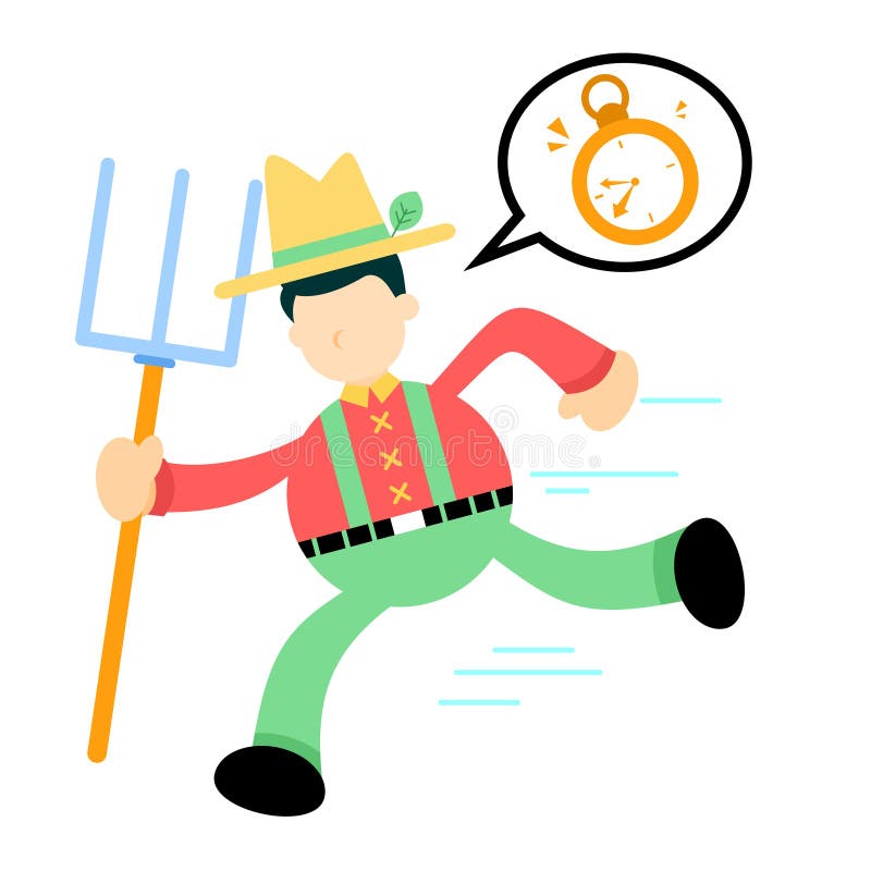 Farmer Man Pick Time Clock Cartoon Doodle Flat Design Vector ...