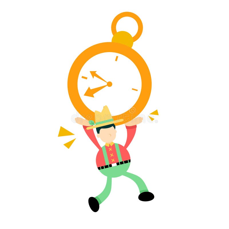 Farmer Man Pick Time Clock Cartoon Doodle Flat Design Vector ...