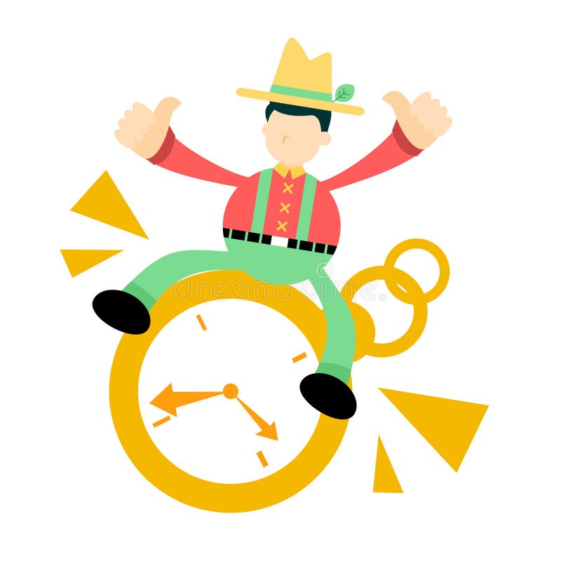 Farmer Man Pick Time Clock Cartoon Doodle Flat Design Vector ...