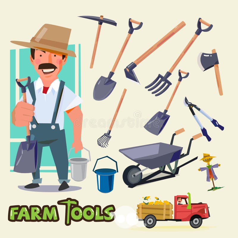 Farmer Character with Farm Tools Set - Stock Illustration ...