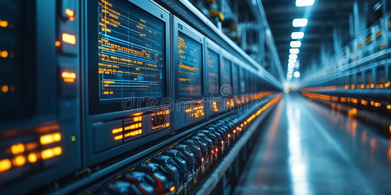 A Farmer Checking Live Data on a Large Screen in a Robotic Barn, with ...