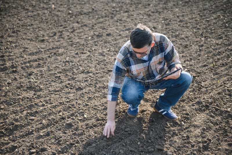 A Farmer Checks Quality of Soil before Sowing. Stock Photo - Image of ...