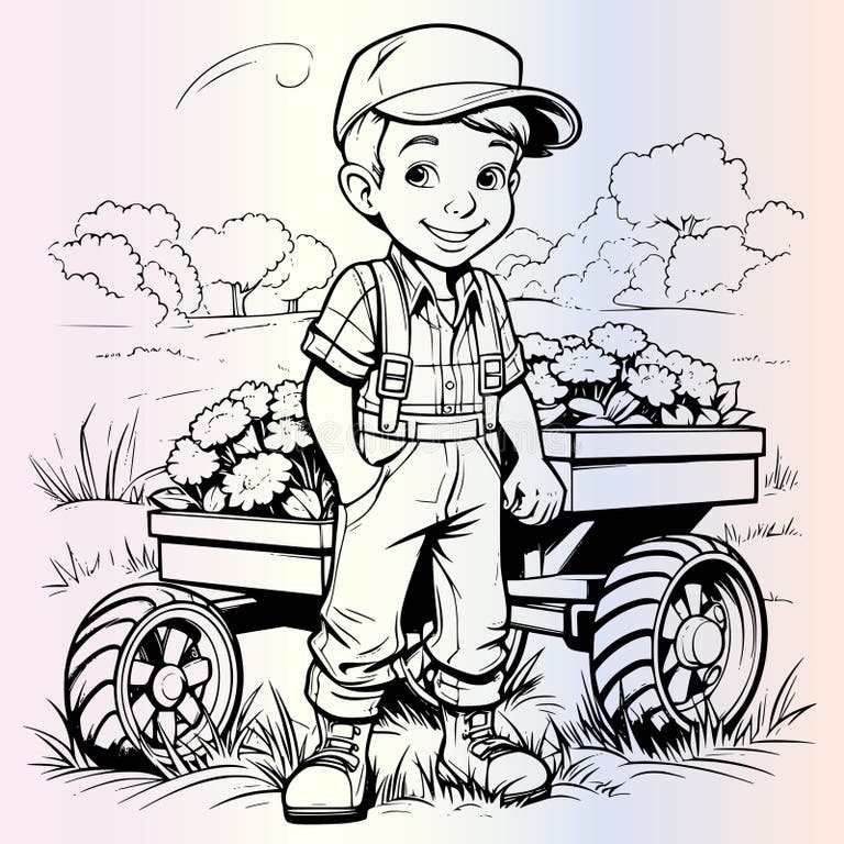 Kids Planting Coloring Page Stock Illustrations – 47 Kids Planting ...