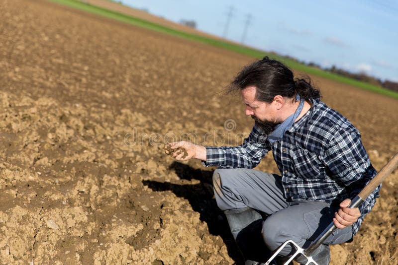 Farmer Controlling the Ground of His Field Stock Image - Image of ...
