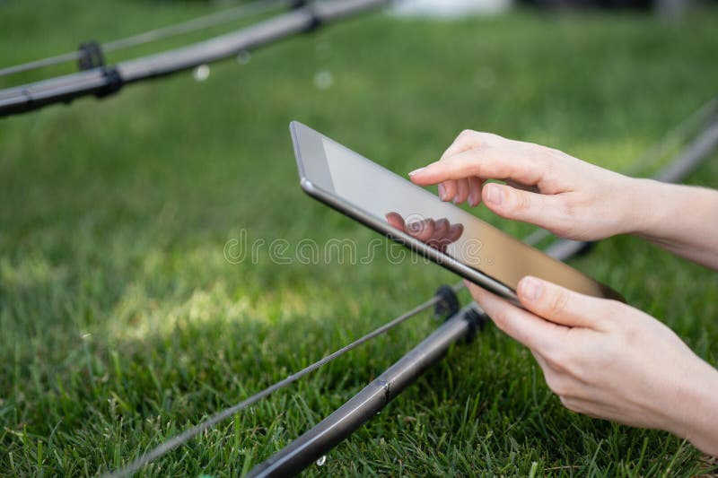 Farmer Controls Drip Irrigation System Stock Photo - Image of pipe ...