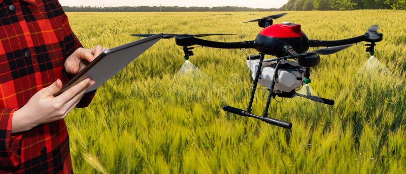 Farmer Controls Drone with a Tablet. Stock Photo - Image of farmer ...