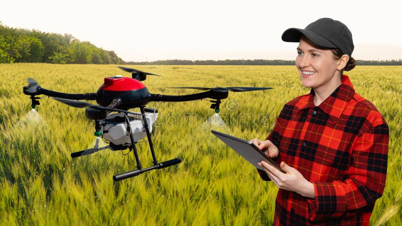 Farmer Controls Drone with a Tablet. Stock Image - Image of farm ...