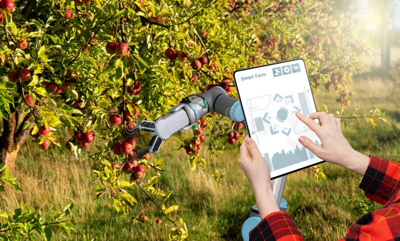 Farmer Controls Robotic Arm with a Tablet. Stock Image - Image of farming, smart: 271875355