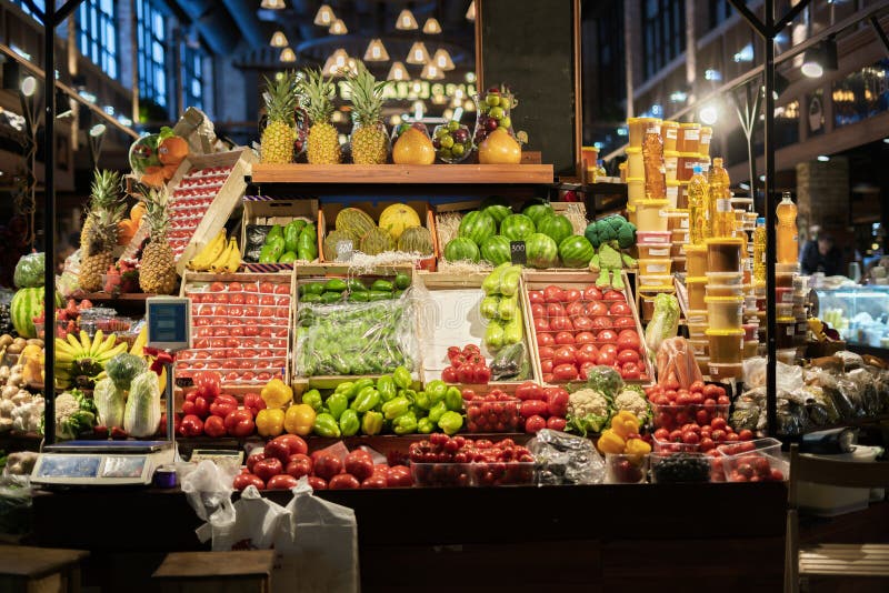 Farmer Counter with Natural Production in a Market B Stock Image ...