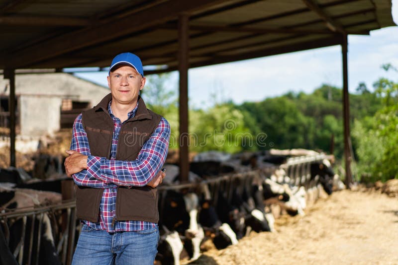 Farmer Cowboy at Cow Farm Ranch Stock Image - Image of caucasian, adult ...