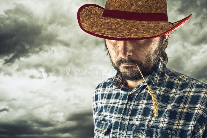 Farmer with Cowboy Straw Hat Stock Image - Image of lifestyle, farmer ...