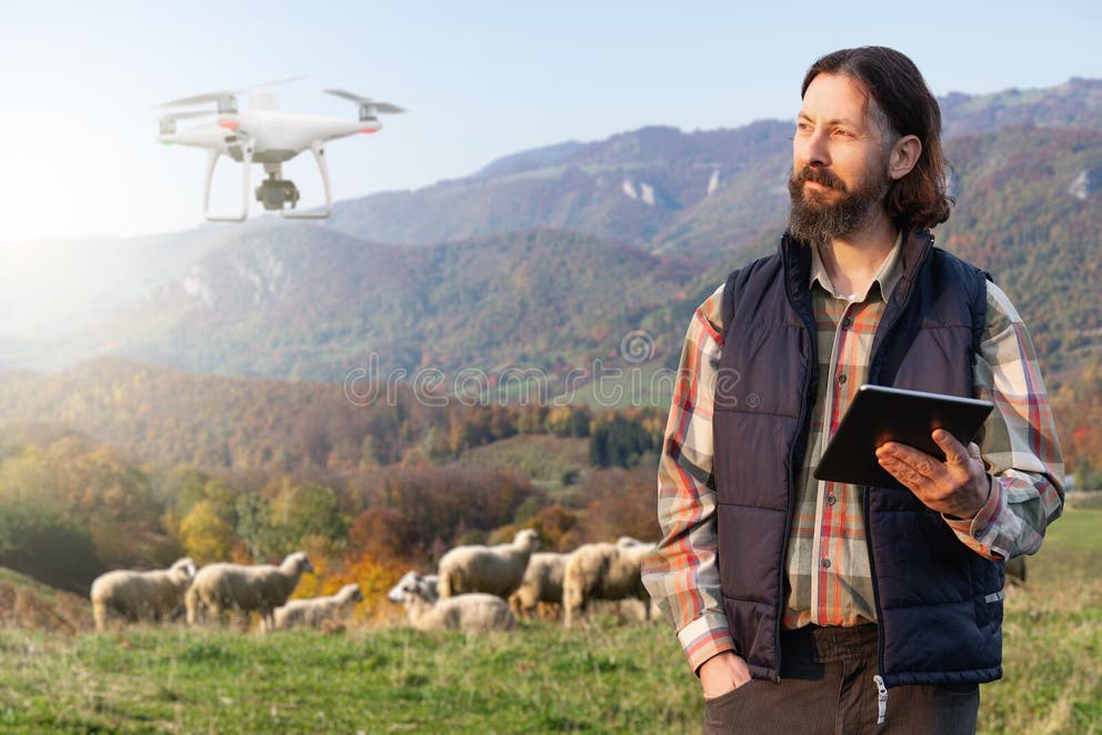 Farmer with Digital Tablet and Drone Stock Photo - Image of sensor, telemetry: 267238310