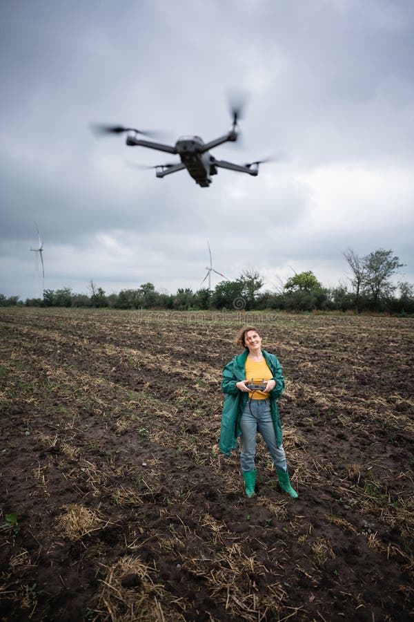 Farmer with Drone on a Field. Stock Image - Image of digitalization ...
