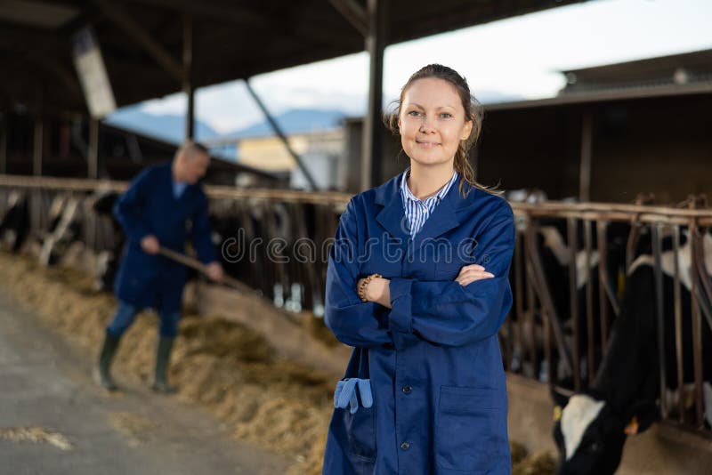 Farmer Engaged in Breeding of Cows Posing in Cowshed Stock Image ... Farmer Engaged in Breeding of Cows Posing in Cowshed Stock Image ...