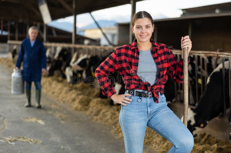 Farmer Engaged in Breeding of Cows Posing in Cowshed Stock Photo ... Farmer Engaged in Breeding of Cows Posing in Cowshed Stock Photo ...