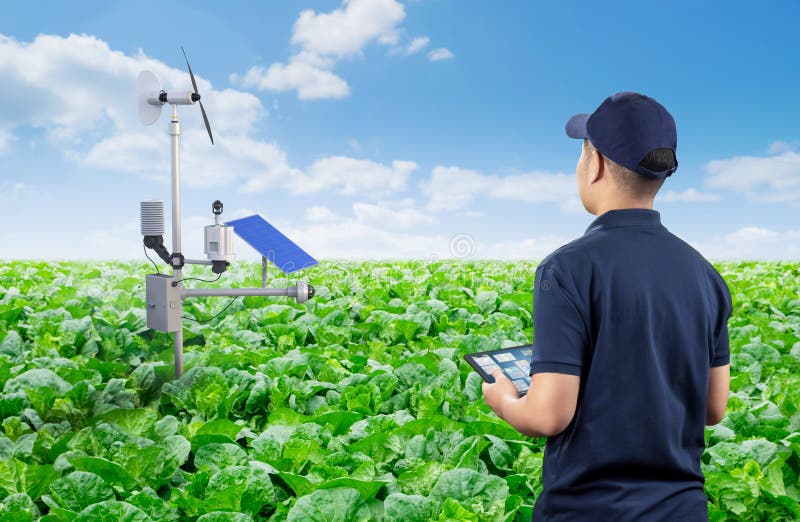 Farmer or Engineer Work with Weather Station Stock Photo - Image of ...