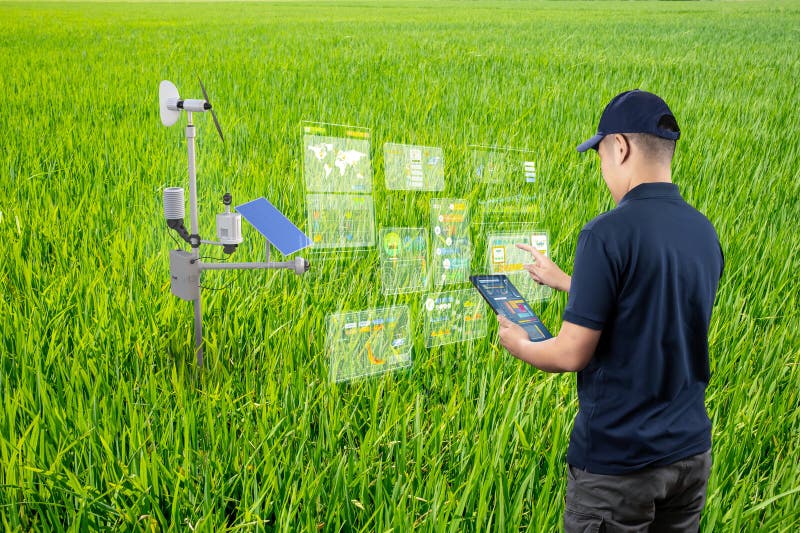 Farmer or Engineer Work with Weather Station Stock Image - Image of ...