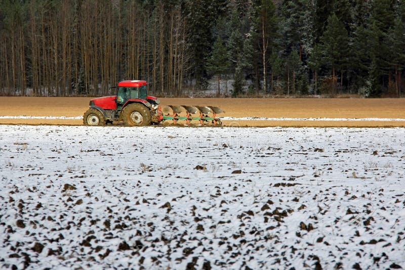 Farmer on Field in Early Winter Stock Image - Image of equipment ...