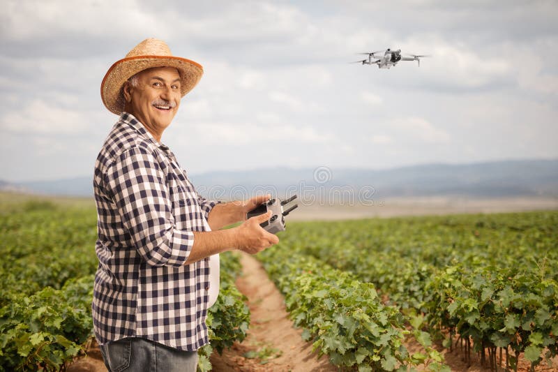 Farmer Flying a Drone on a Vineyard Stock Image - Image of male ...