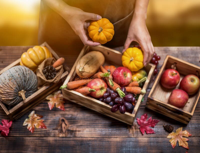 Farmer with Eco Fruit and Vegetable in Autumn. Agricultural on Harvest ...
